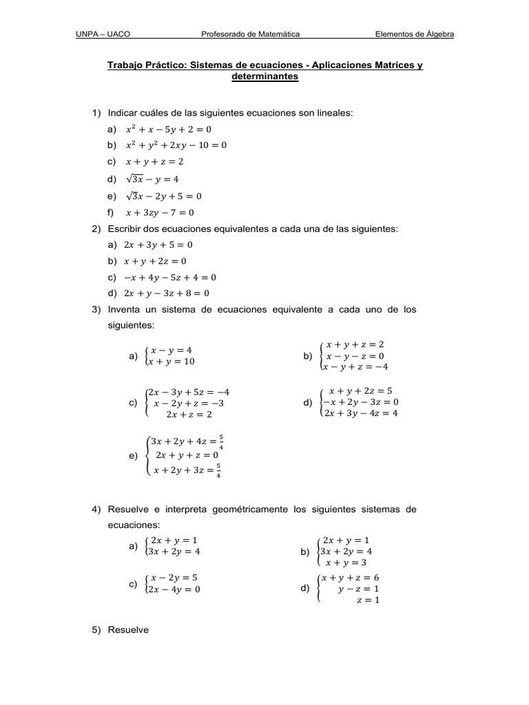 TP - Sistemas y Aplicaciones 2023 | PDF | Ecuaciones | Álgebra