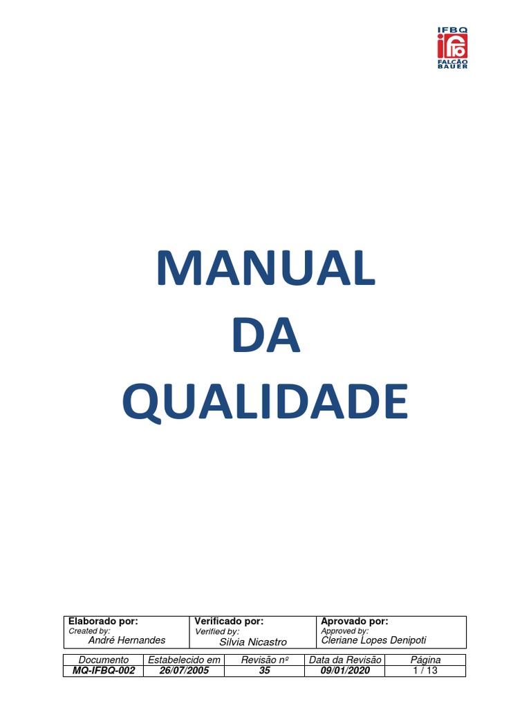 MQ-IFBQ-002 - Rev 35 - Manual Da Qualidade | Download grátis PDF | Qualidade (negócios) | Gestão ...