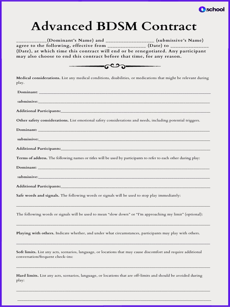 Advanced BDSM Contract Template | PDF | Dominance And Submission | Bdsm