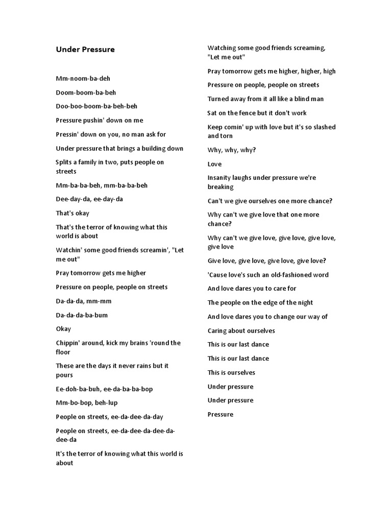 Under Pressure Lyrics | PDF