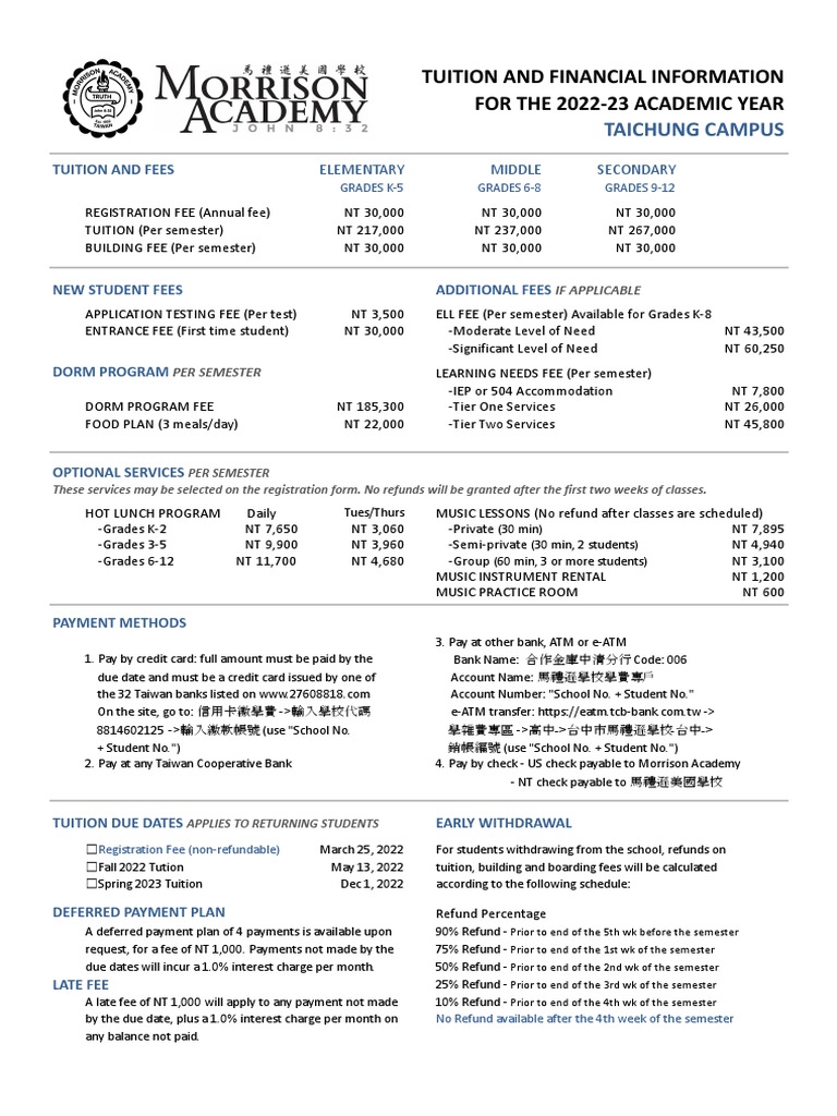 Tuition and Fee Schedule 2022 23 MAC | PDF | Fee | Cheque