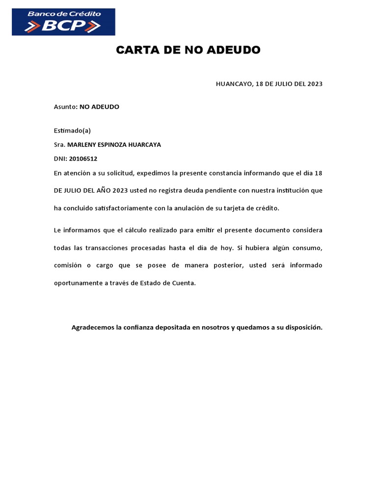 Carta de No Adeudo | PDF