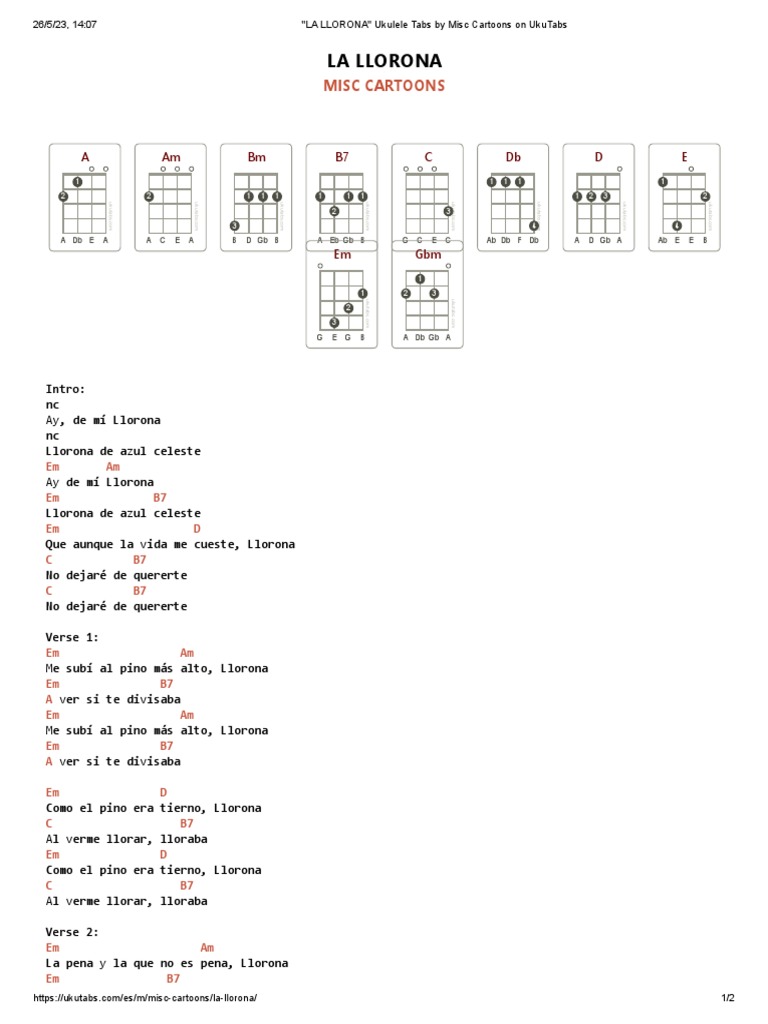 _LA LLORONA_ Ukulele Tabs by Misc Cartoons on UkuTabs | PDF