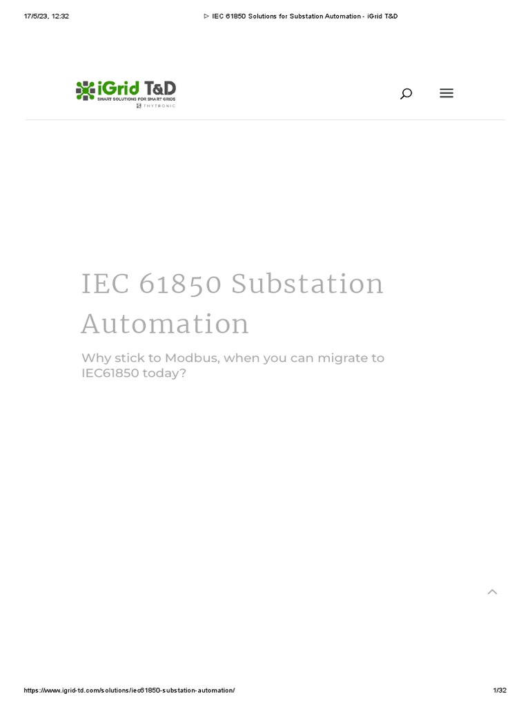Iec 61850 Solutions For Substation Automation Igrid Tandd Pdf Scada Networking Standards