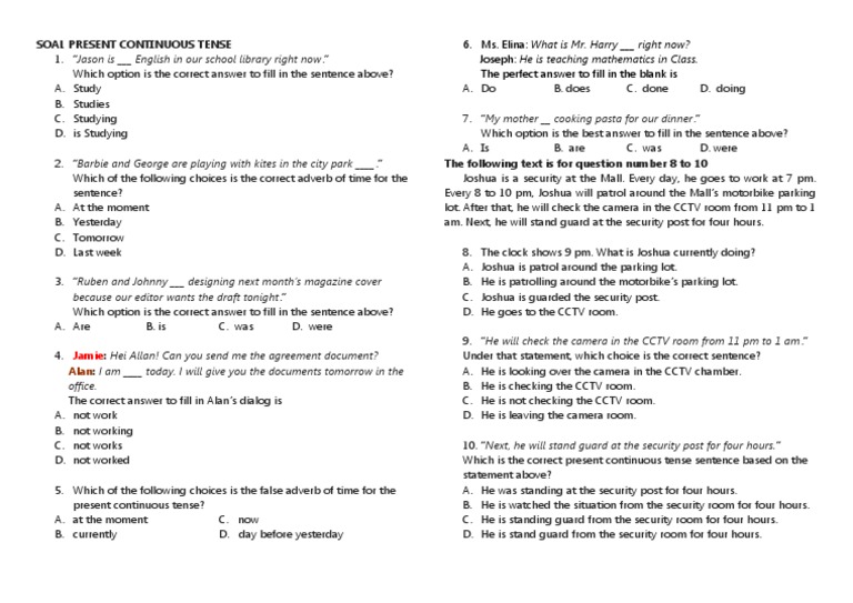 Soal Present Continuous Tense | PDF