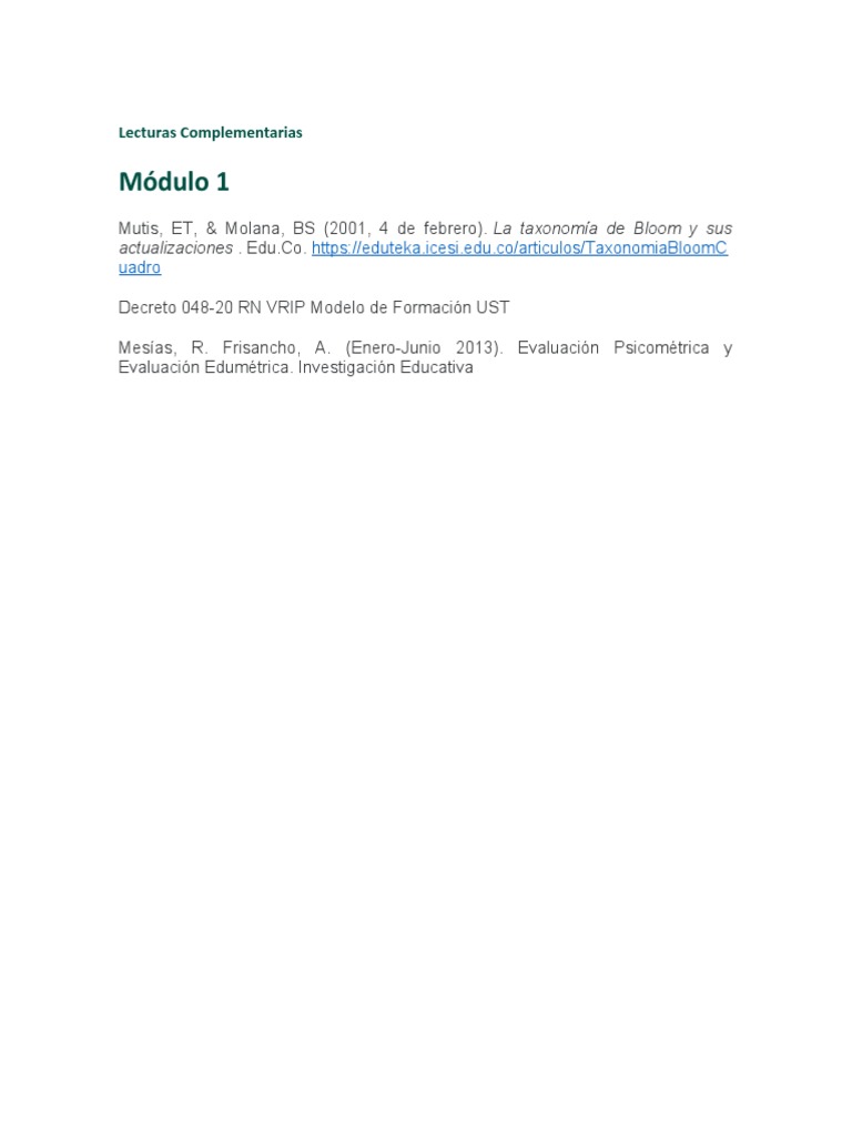 Lecturas Complementarias evaluación M1 | PDF