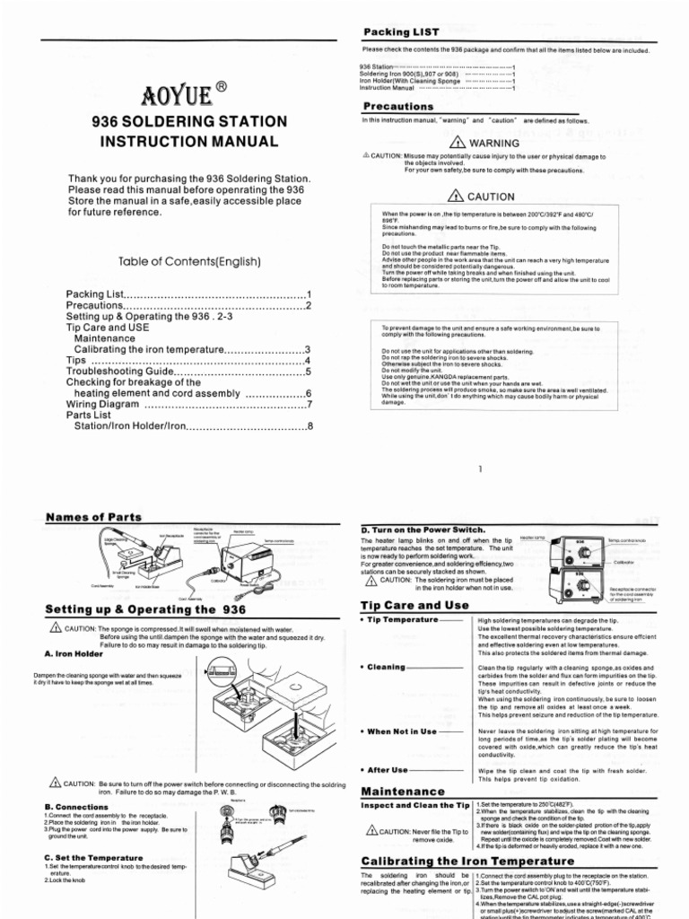 Aoyue 936 Soldering Station | PDF