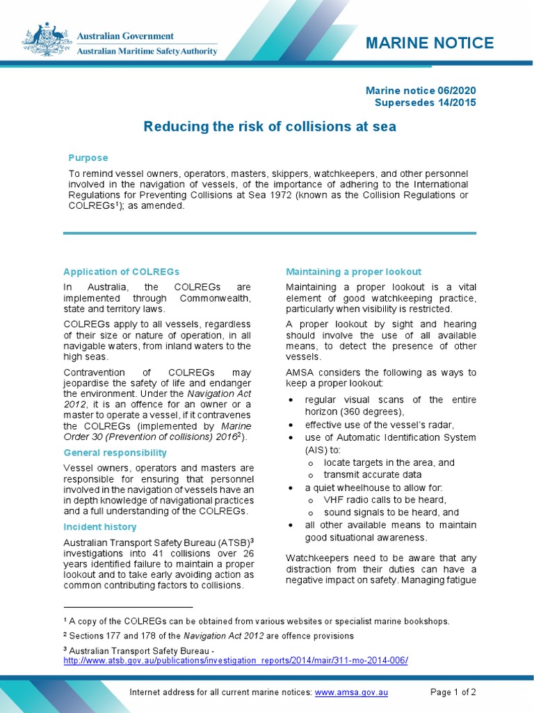 3 Marine-Notice-06-2020-Reducing-Risk-Collision | PDF | Radar | Transport