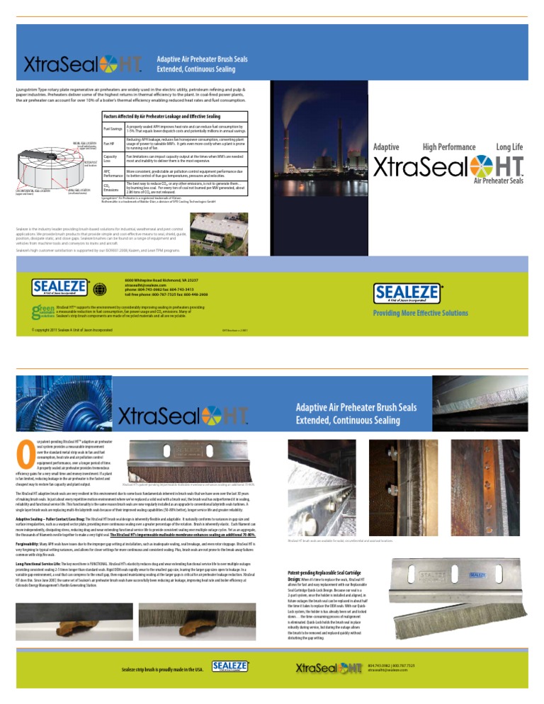 Sealeze APH Brush Seals Brochure | PDF | Coal | Energy Conversion