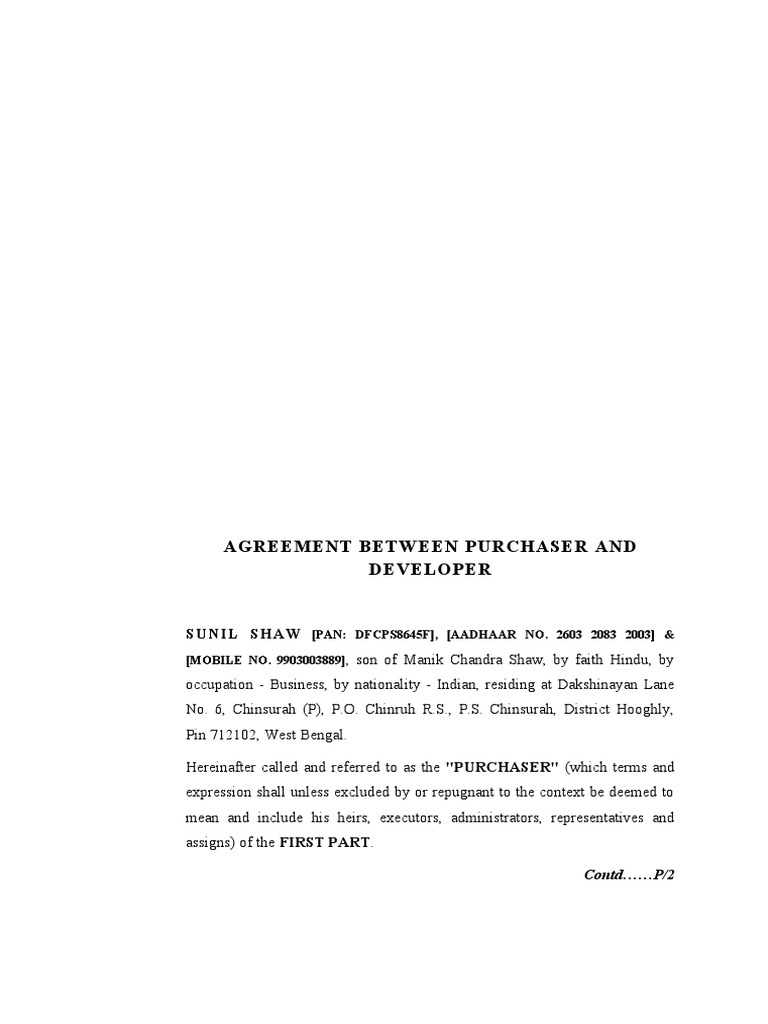 Agreement Between Purchaser and Developer | PDF