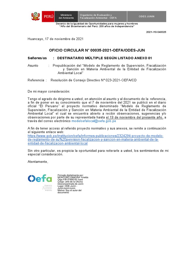 OC 035 Modelo Reglamento Supervision EFA Local | PDF | Perú | América del Sur