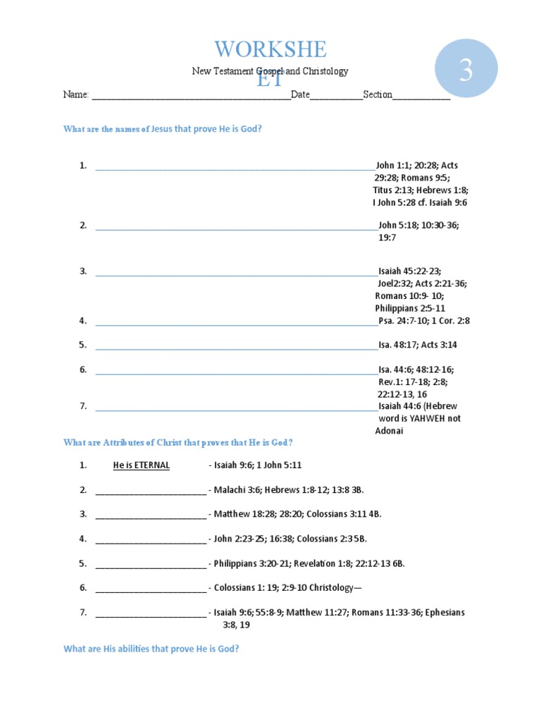 Worksheet 3 | PDF | Gospel Of John | Epistle To The Colossians