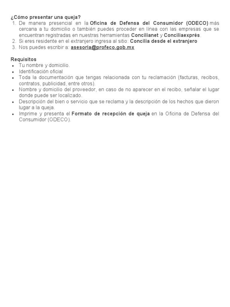 PROFECO Formato Recepción Queja | PDF
