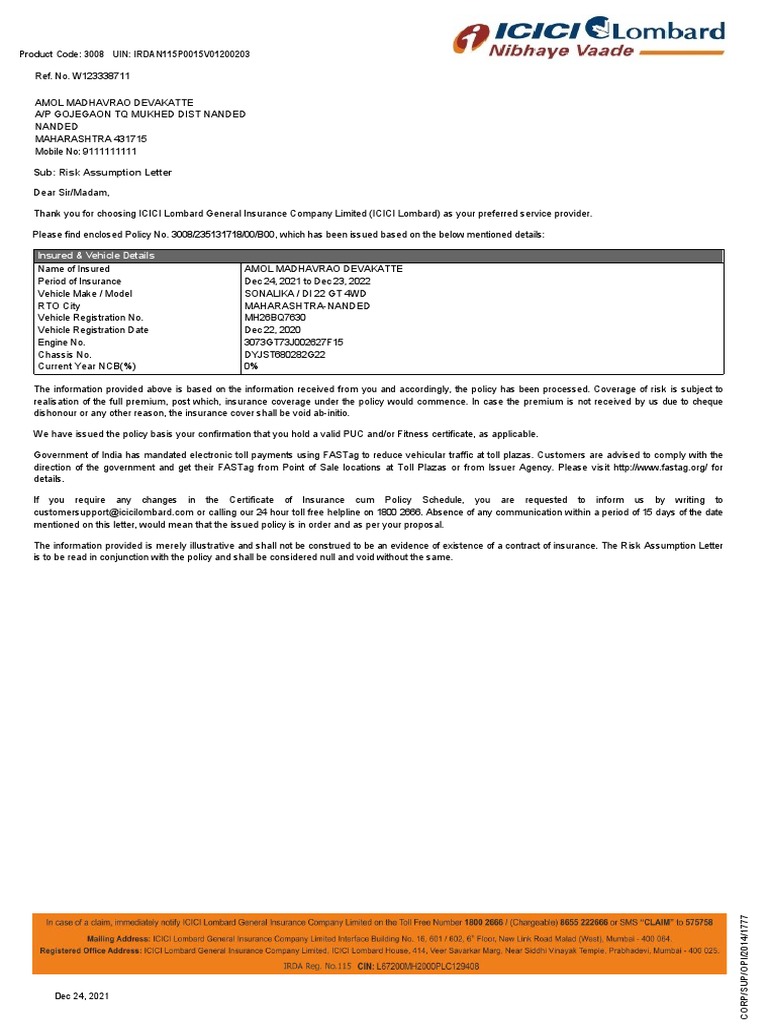 Tractor Policy | PDF | Insurance | Deductible