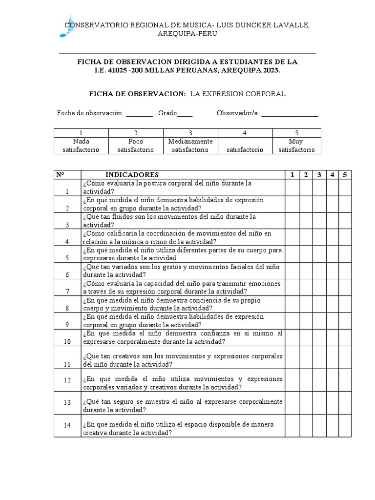 Ficha de Observacion - La Expresion Corporal | PDF | Las emociones | Sicología