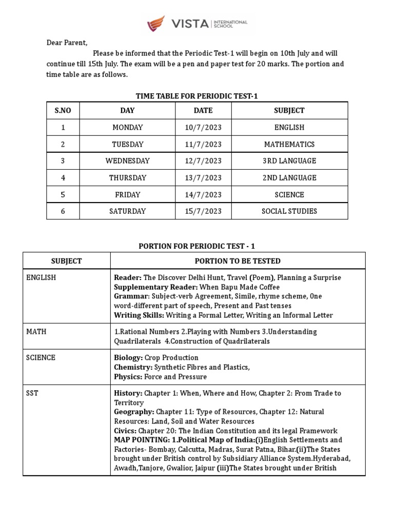 PT1 Portion and Timetable - Grade 8 | PDF