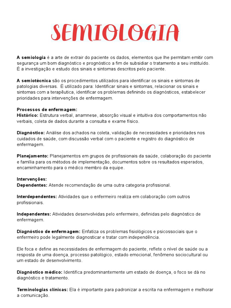 Semiologia | PDF | Enfermagem | Diagnóstico médico