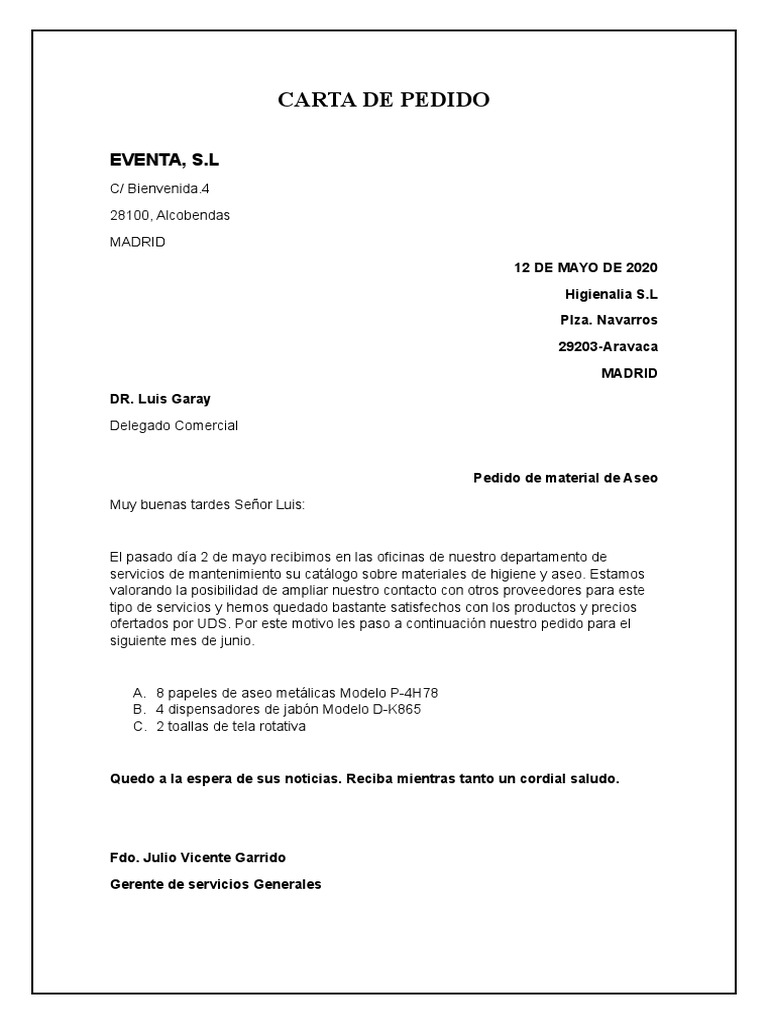 Carta de Pedido | PDF