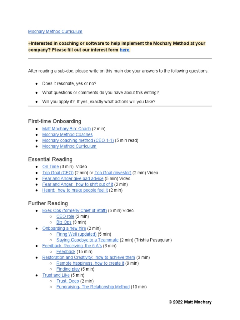 Mochary Method Curriculum | PDF | Business