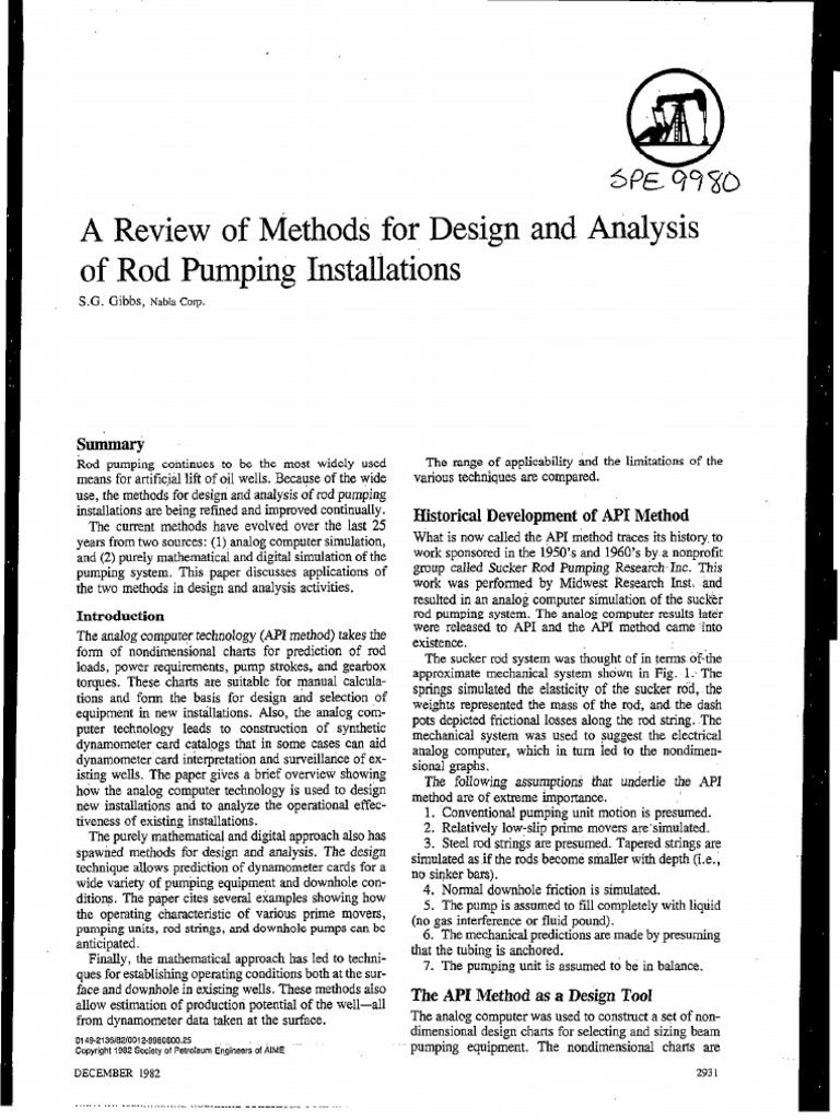 9980-A Review of Methods For Desing and Analysis of Rod Pump | PDF | Simulation | Mechanical ...