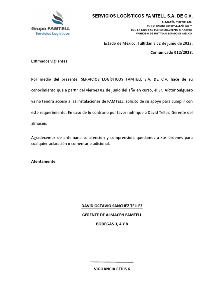 Formato de Comunicado | PDF