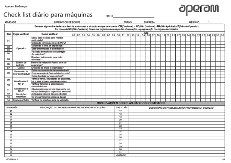 Check - List - Diario - Maquinas - PD5003v2 GENIVALL | PDF