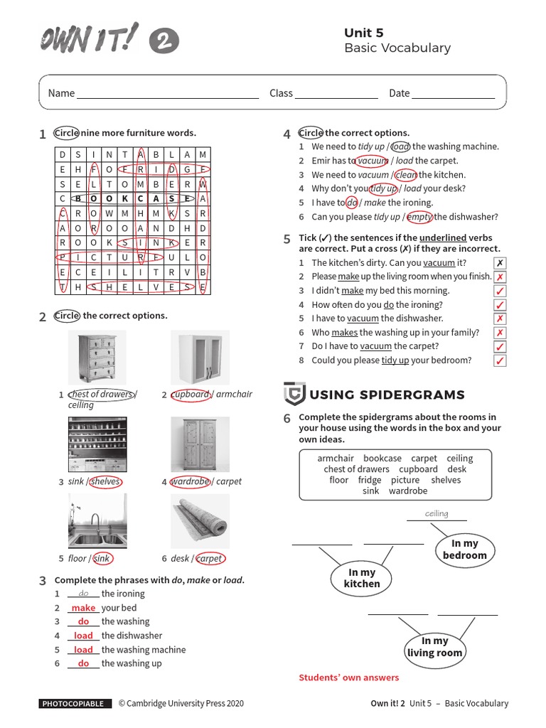Copia de Vocabulary - Basic - Unit5 - With - Answers | PDF | Grammar | Home