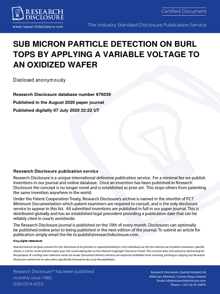 Rd676039-Sub Micron Particle Detection On Burl Tops by Applying A ...