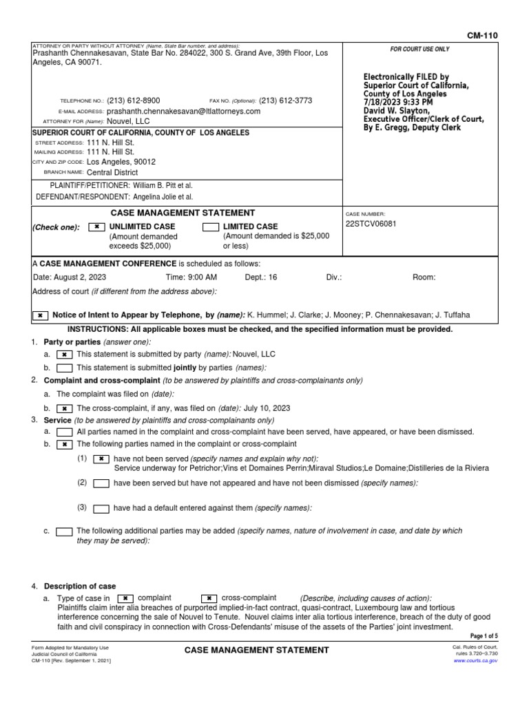 Unlimited Case Limited Case: Superior Court of California, County of ...