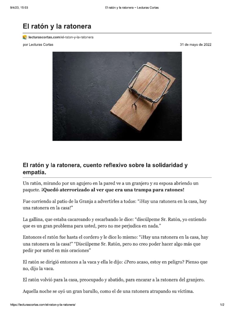 Cuento Reflexivo - El Ratón y La Ratonera | PDF