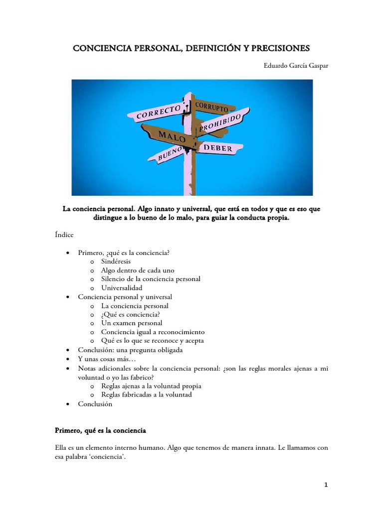 Conciencia Personal Definición y Precisiones - García | PDF | Moralidad ...