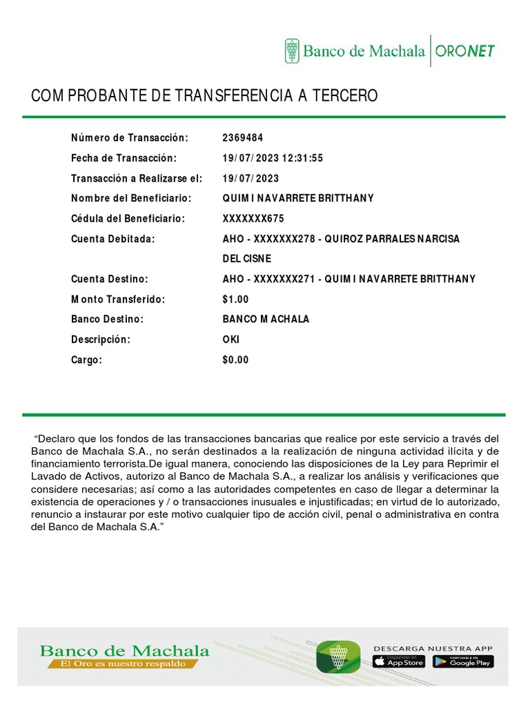 Comprobante de Transferencia A Terceros | PDF