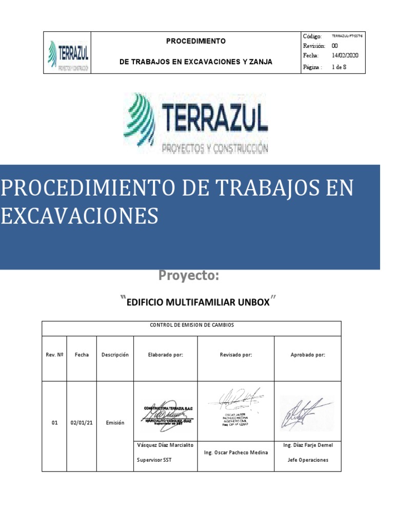 6 - Procedimiento de Trabajos en Excavaciones y Zanja REV | PDF ...
