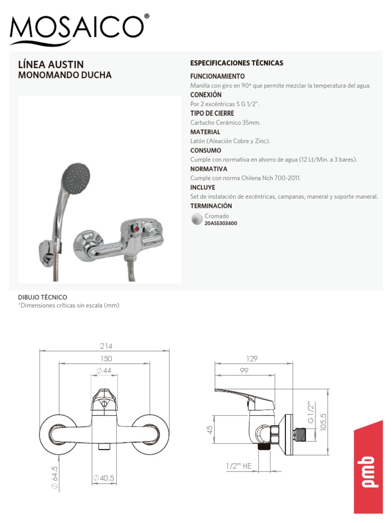 Monomando Ducha | PDF | Tap (Válvula) | Ingeniería de Edificación