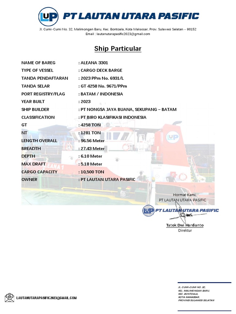 Ship Particular TK. Alaena 3301 | PDF