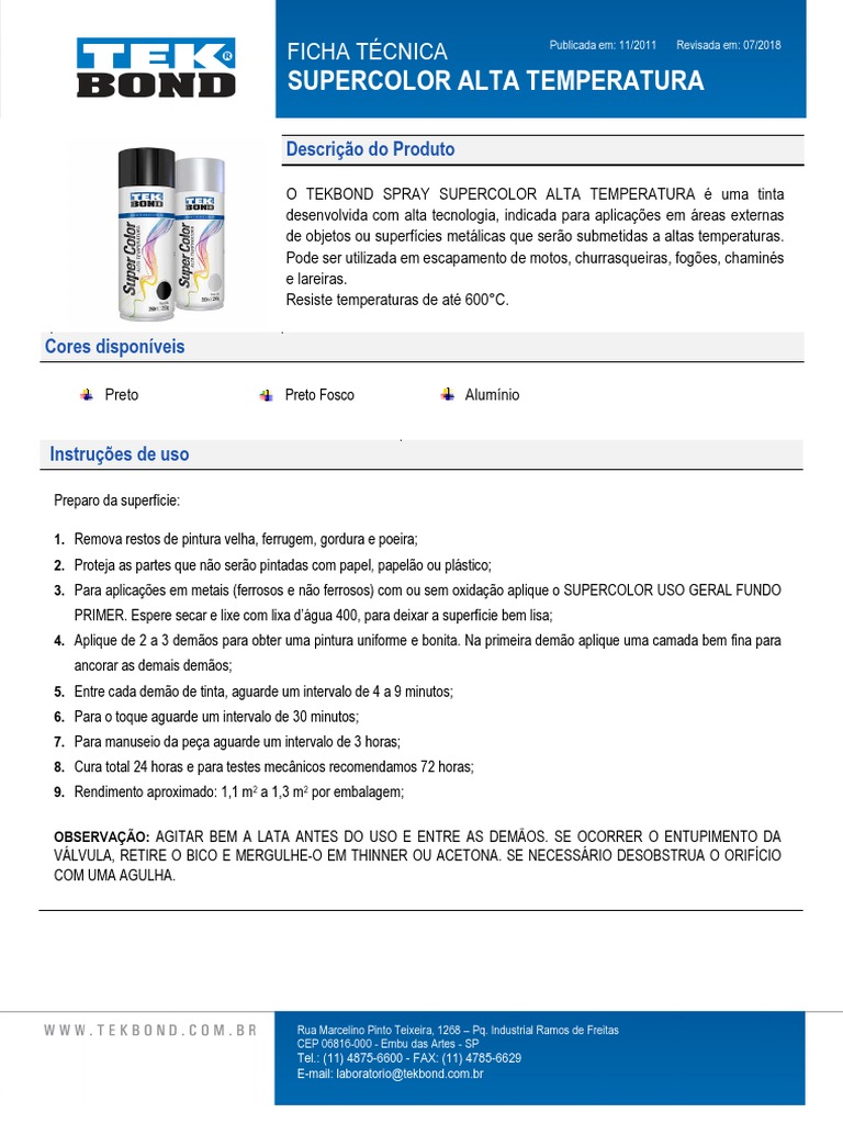 Tds Ficha Tecnica SP Alta Temperatura Spray Rev 07 18 | PDF | Tinta ...