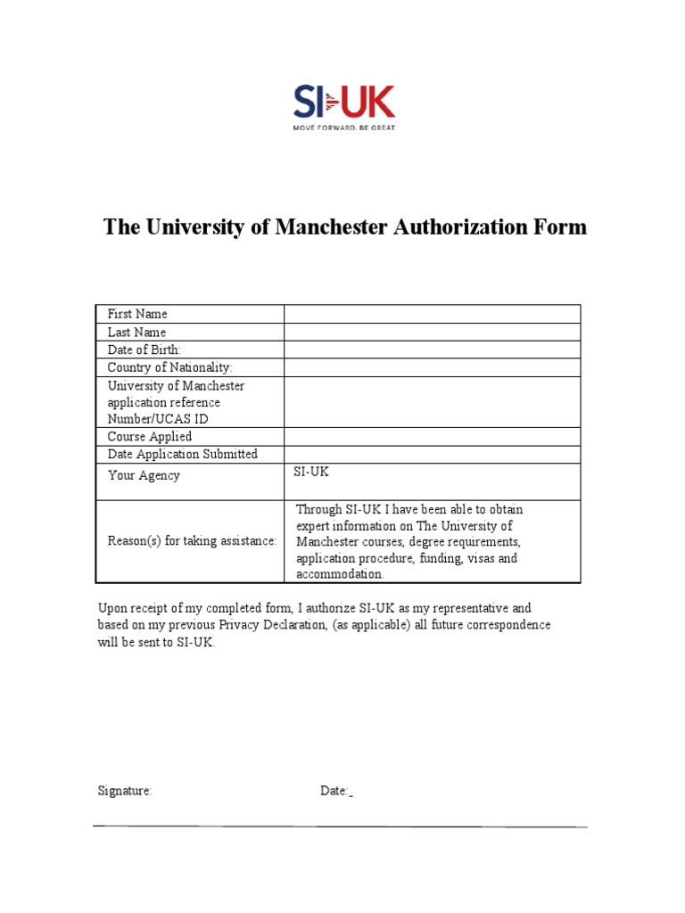 Manchester University Authorization Form - v1 | PDF