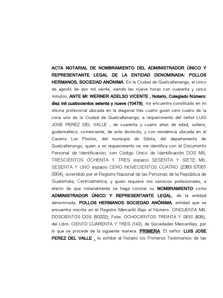 Acta Notarial de Nombramiento Don Luis Del Vaelle | PDF | Derecho