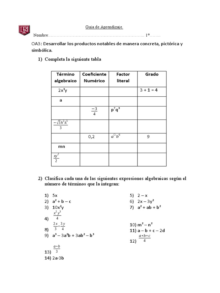 Guía Terminos Semejantes | Descargar gratis PDF | Matemáticas ...