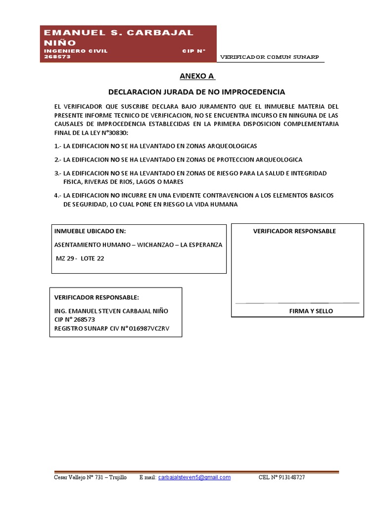 DECL - JURADA No Improcedencia | PDF