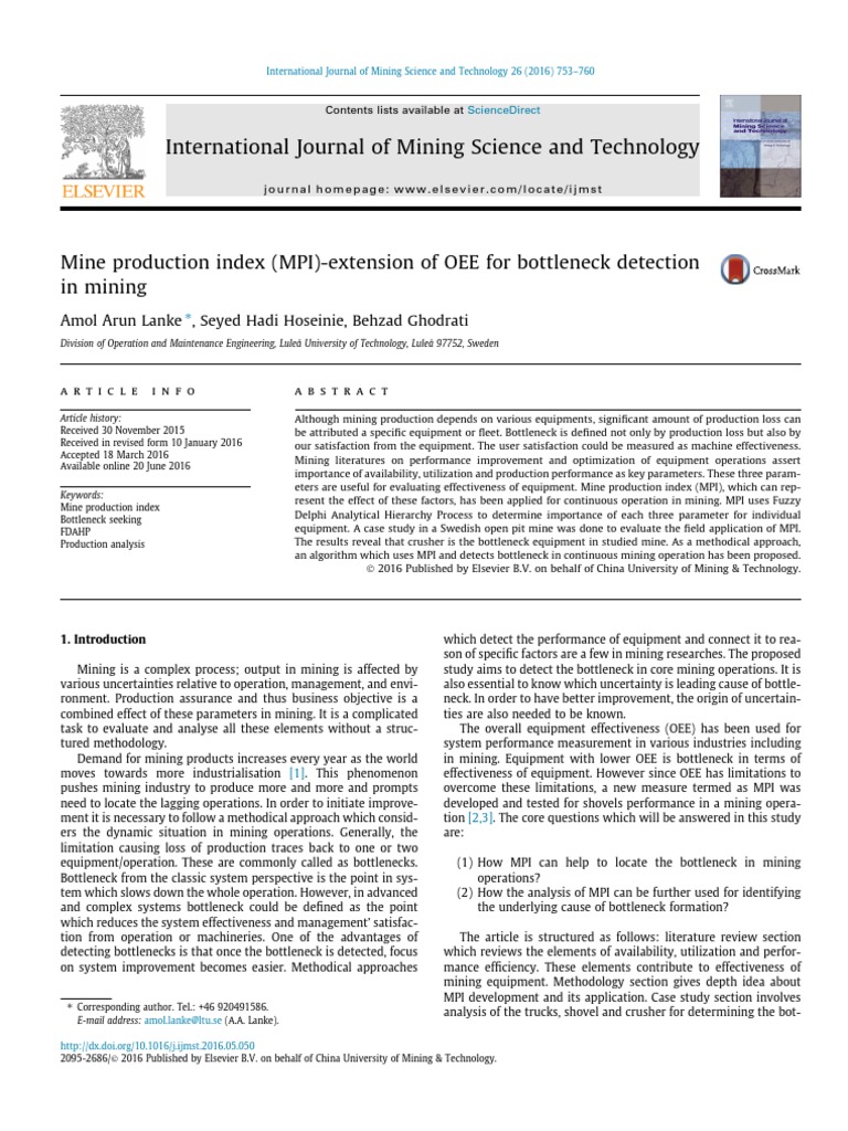 Mine Production Index (MPI) - Extension of OEE For Bottleneck Detection in Mining | Download ...