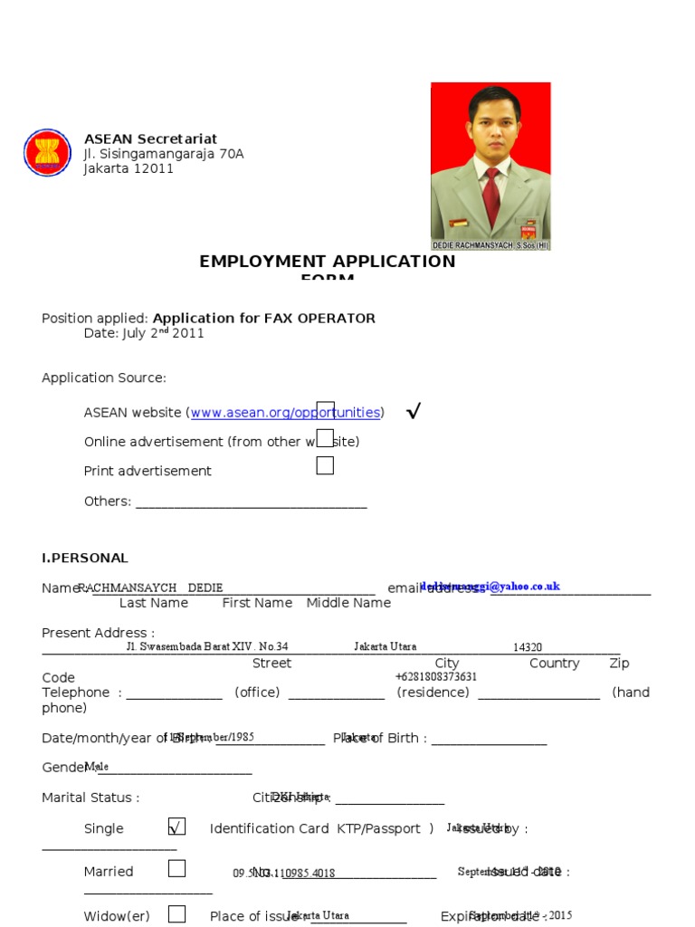 Application for Fax Operator Position | PDF | Employment | Government