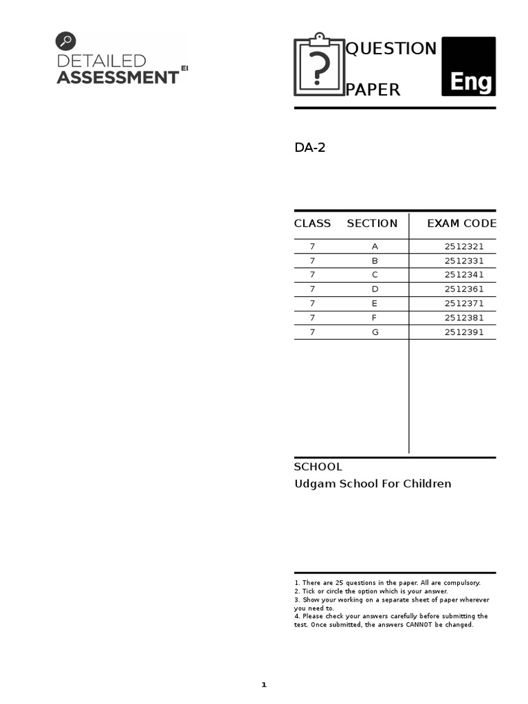 Class Section Exam Code: 7 A 2512321 7 B 2512331 7 C 2512341 7 D 2512361 7 E 2512371 7 F 2512381 ...