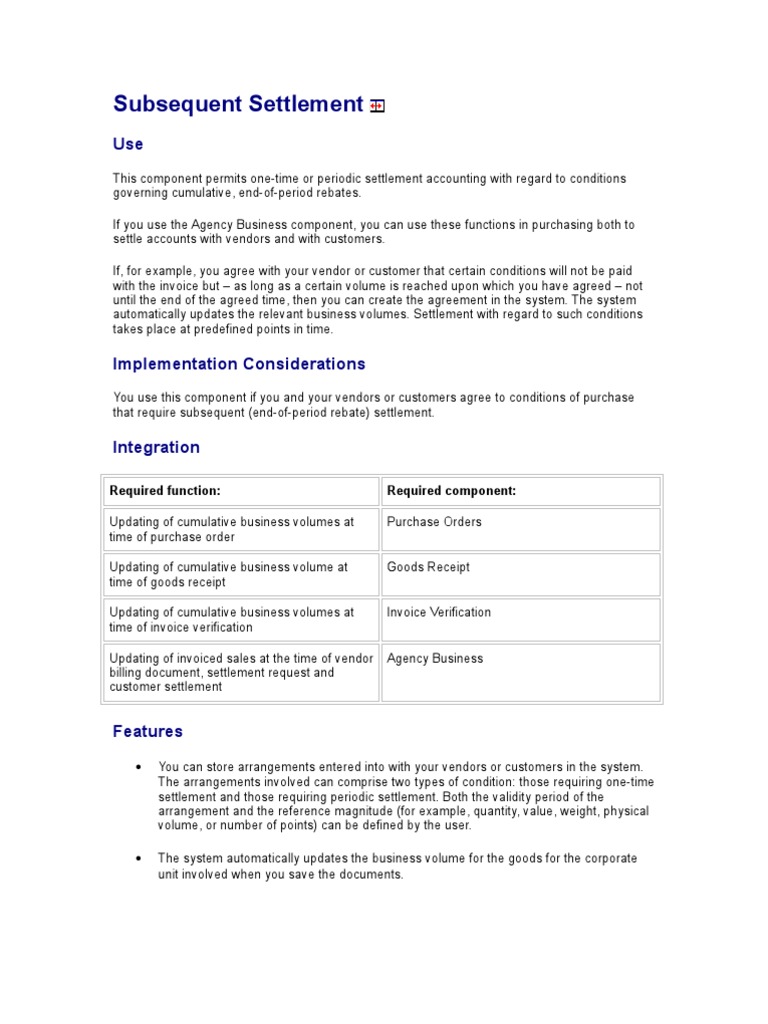 Subsequent Settlement | PDF | Invoice | Rebate (Marketing)