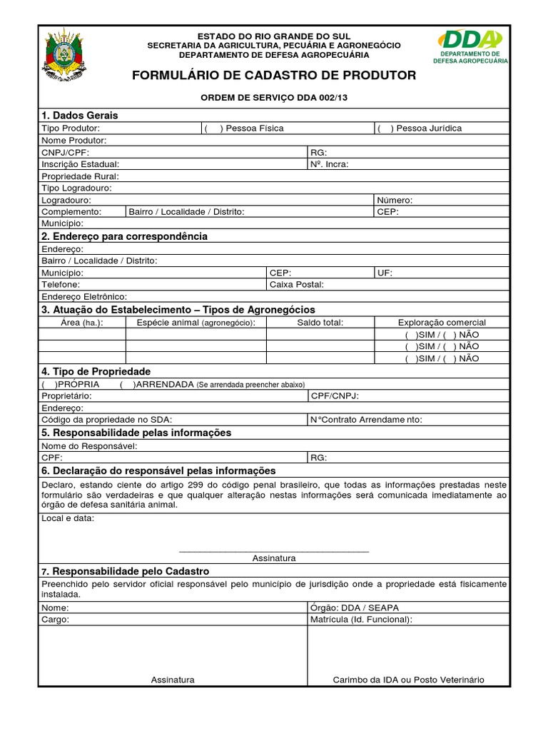 Formulario de Cadastro de Produtor | PDF | Brasil