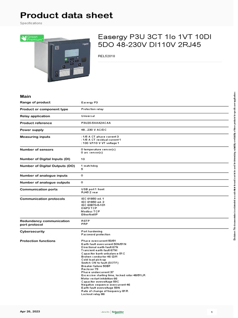 Easergy P3 Protection Relays Rel52018 Pdf Electromagnetic Compatibility Relay
