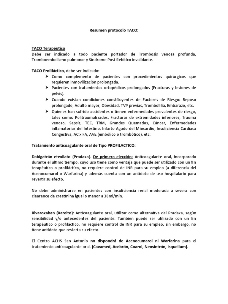 Resumen Protocolo TACO | PDF | Medicina CLINICA | Especialidades Medicas