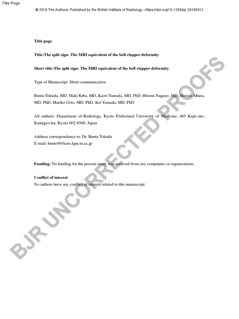 Tokuda 2019 - The Split Sign - MRI Equivalent of Bell Clapper Deformity ...