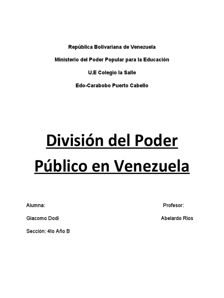 División Del Poder Publico en Venezuela | PDF | Ley Pública | Ciencias ...