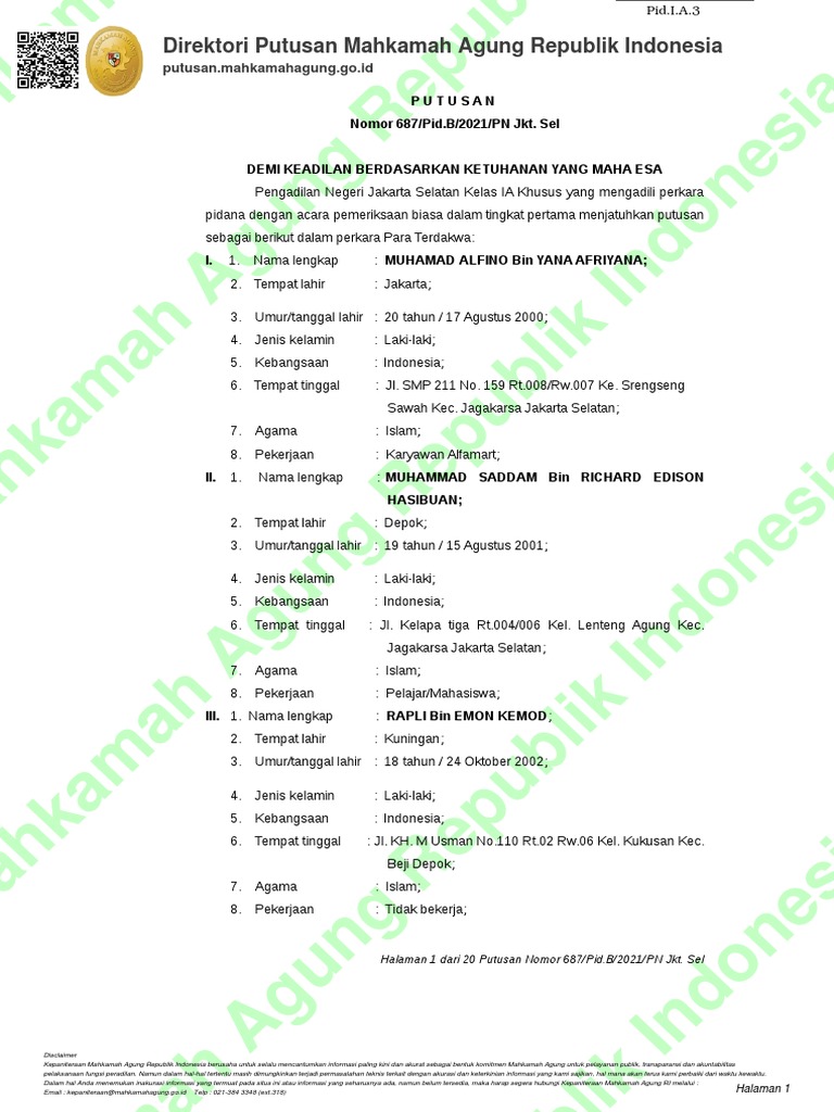 Putusan 687 Pid.b 2021 PN JKT - Sel 20221226102537 | PDF